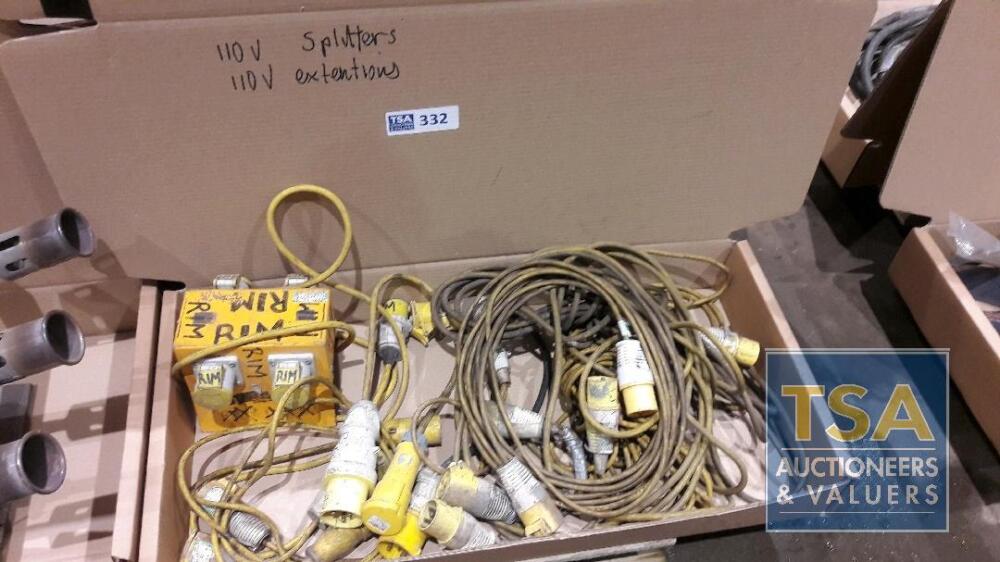 Box Containing 110V Splitters & Extension Cables