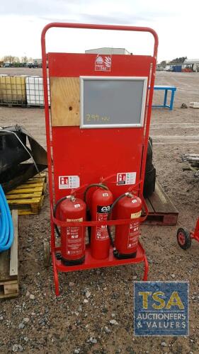 FIRE POINT TROLLEY STAND WITH 3 FIRE EXTINGUISHERS