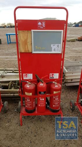 FIRE POINT TROLLEY STAND WITH 3 FIRE EXTINGUISHERS
