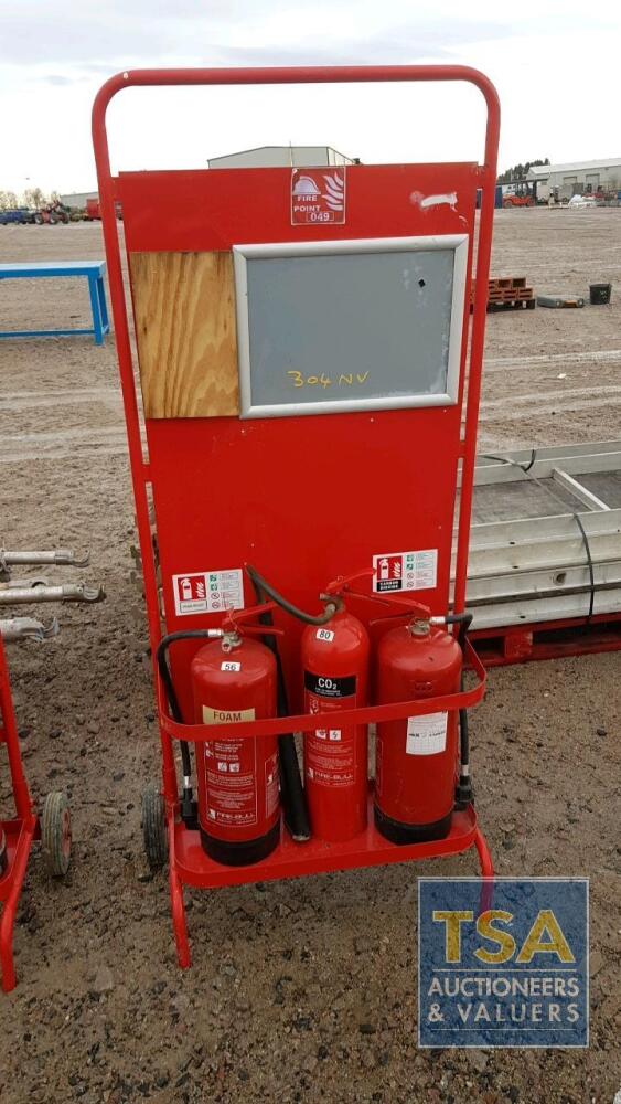 FIRE POINT TROLLEY STAND WITH 3 FIRE EXTINGUISHERS